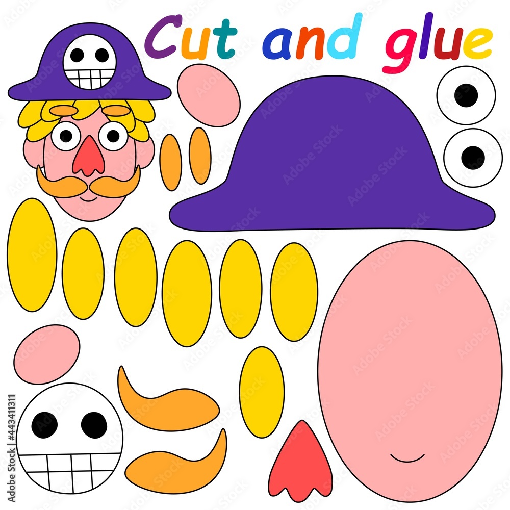 Cut and glue pirate - childish printable worksheet vector illustration ...