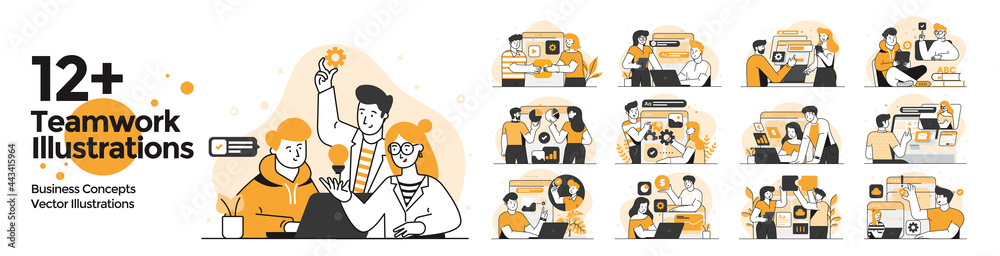 Modern colorful Teamwork concept illustration set Stock Vector | Adobe ...