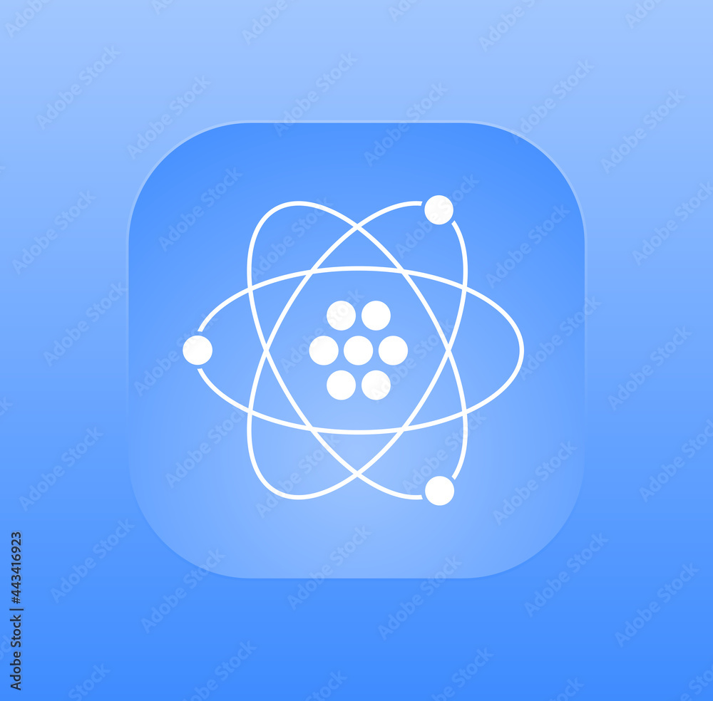 Icon of the atom. Protons, neutrons, electrons and gamma waves ...