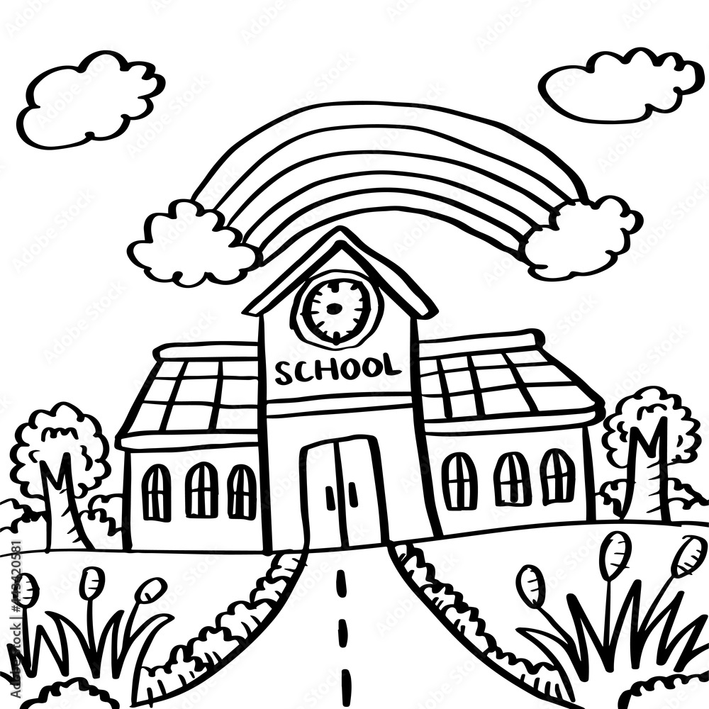 School building cartoon illustration graphic design Stock Vector ...