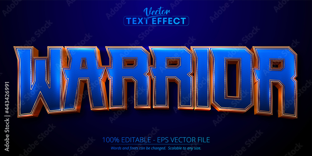 Warrior text, luxury gold editable text effect on dark blue textured ...