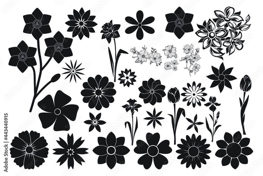 Vector flower vector art, graphics flowers icons set. vintage ...