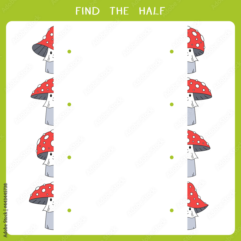 Find the half for mushroom. Simple educational game for kids Stock ...