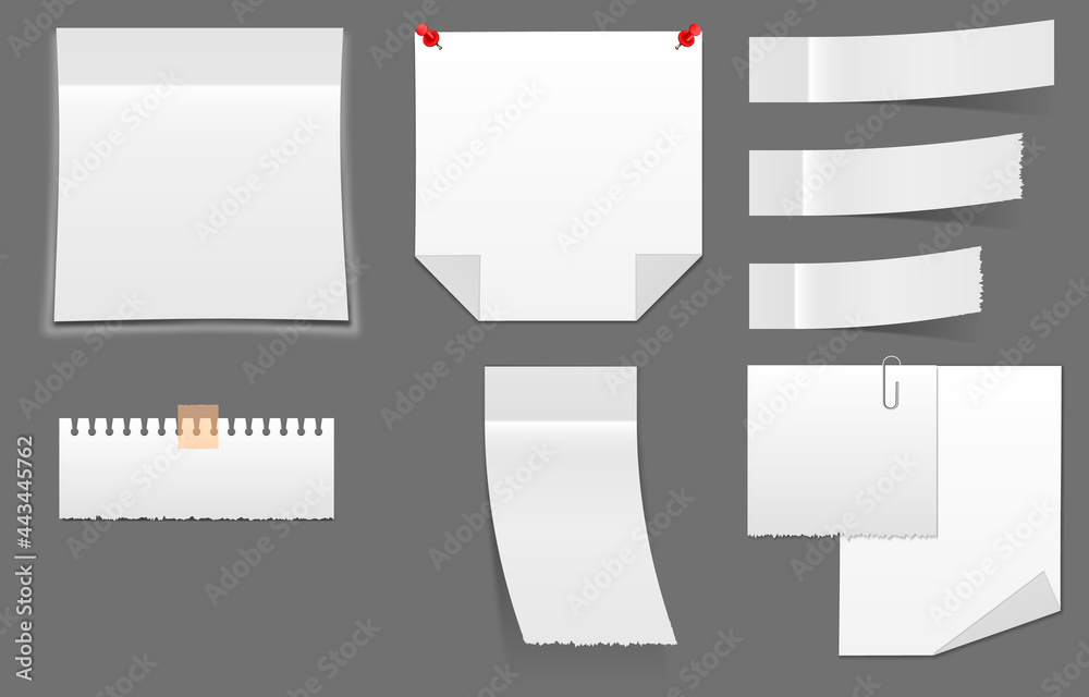 Vector set of papers for notes on an isolated transparent background ...