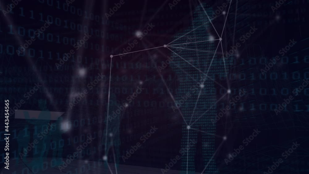Animation of networks of connections with icons over data processing ...