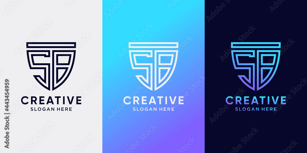 Shield logo design initial letter SB with line art style and creative ...