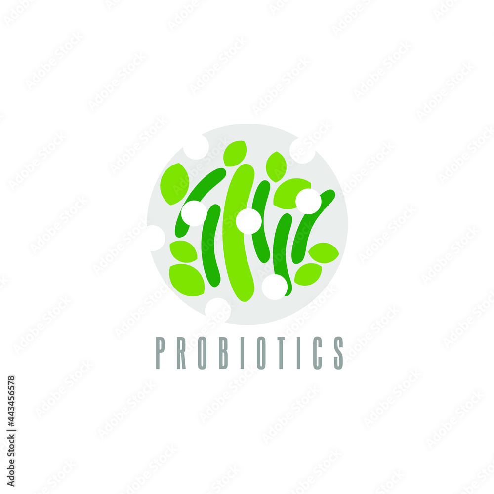 Probiotics logo. Bacteria logo. Concept of healthy nutrition ingredient ...