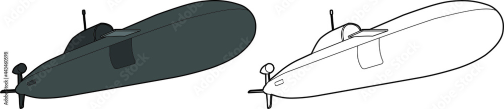 Submarine vector drawing line art with color Stock Vector | Adobe Stock