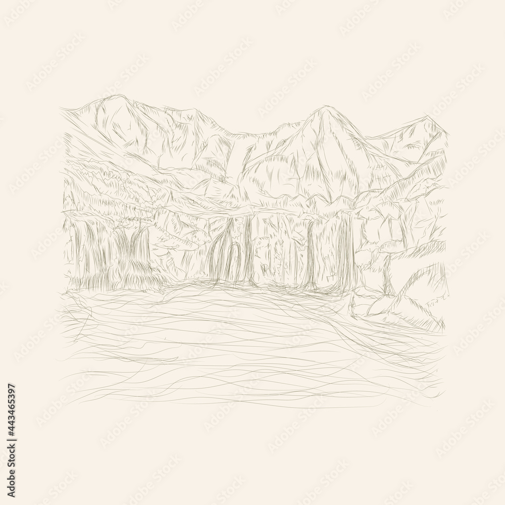 hand drawing sketch of waterfalls and rocks Stock Vector | Adobe Stock