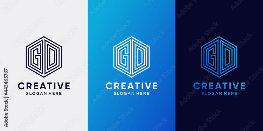 Creative monogram hexagon logo design with initial letter GD and line ...