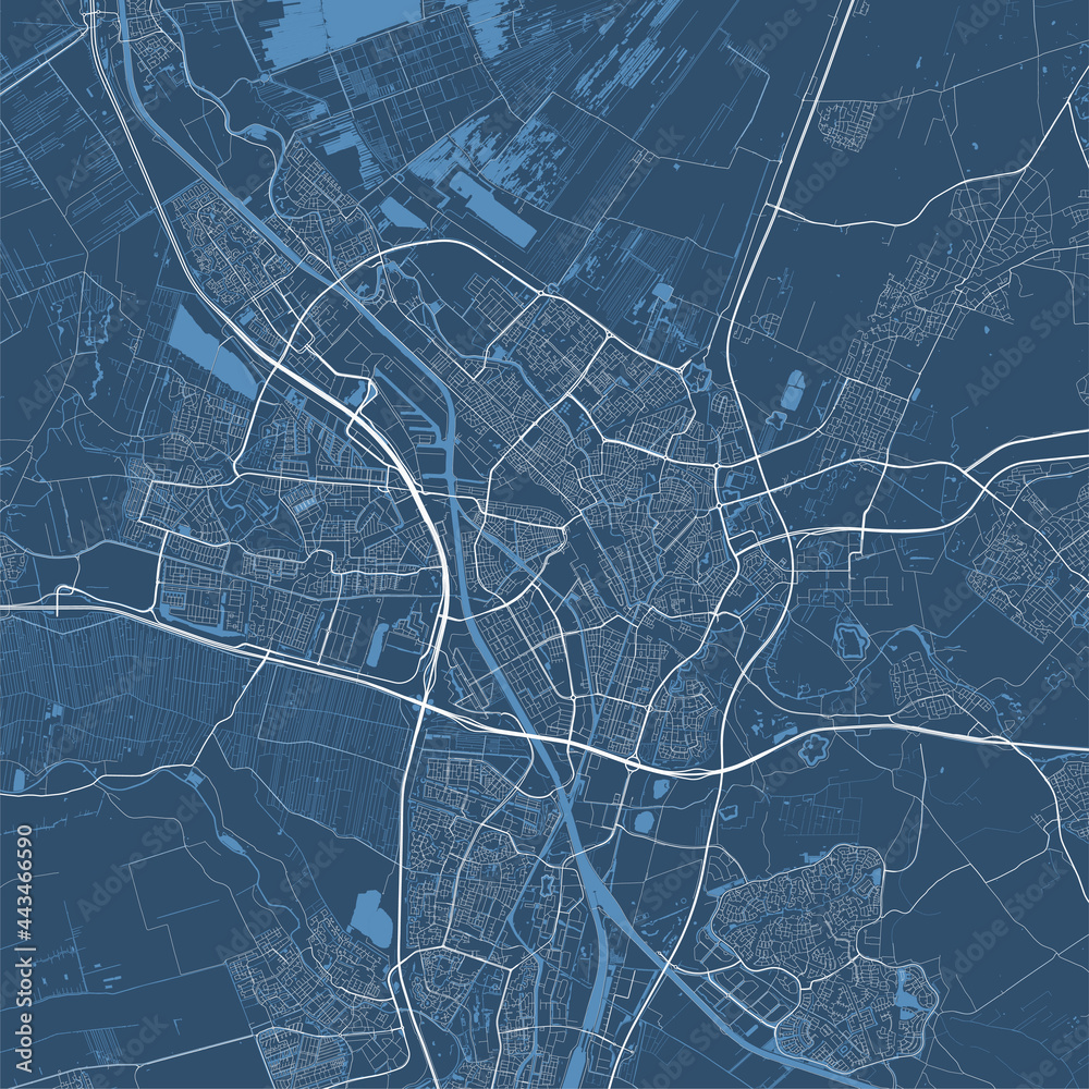 Detailed map of Utrecht city, linear print map. Cityscape panorama ...