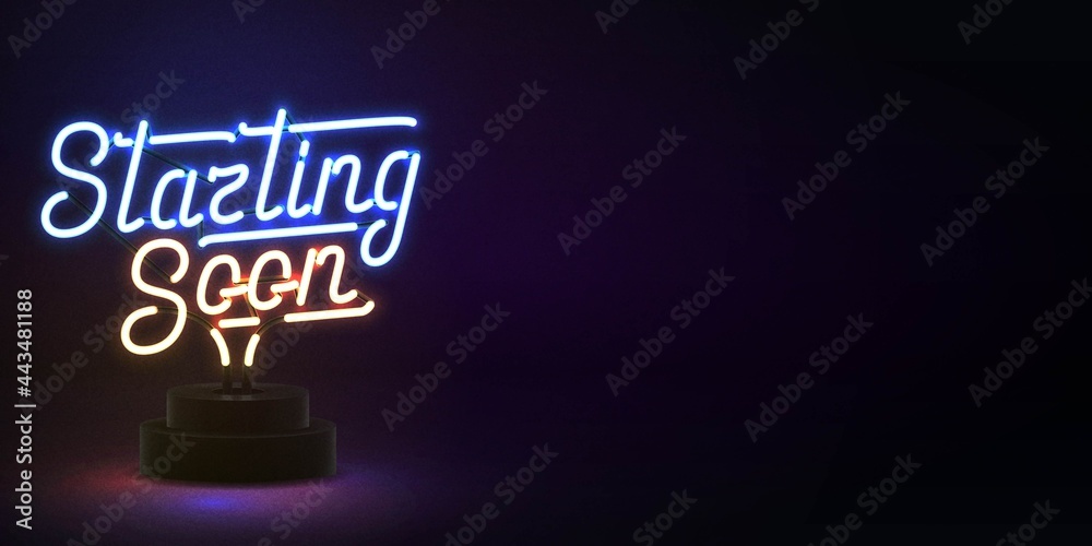 Vector realistic isolated neon sign of Starting Soon logo for template ...
