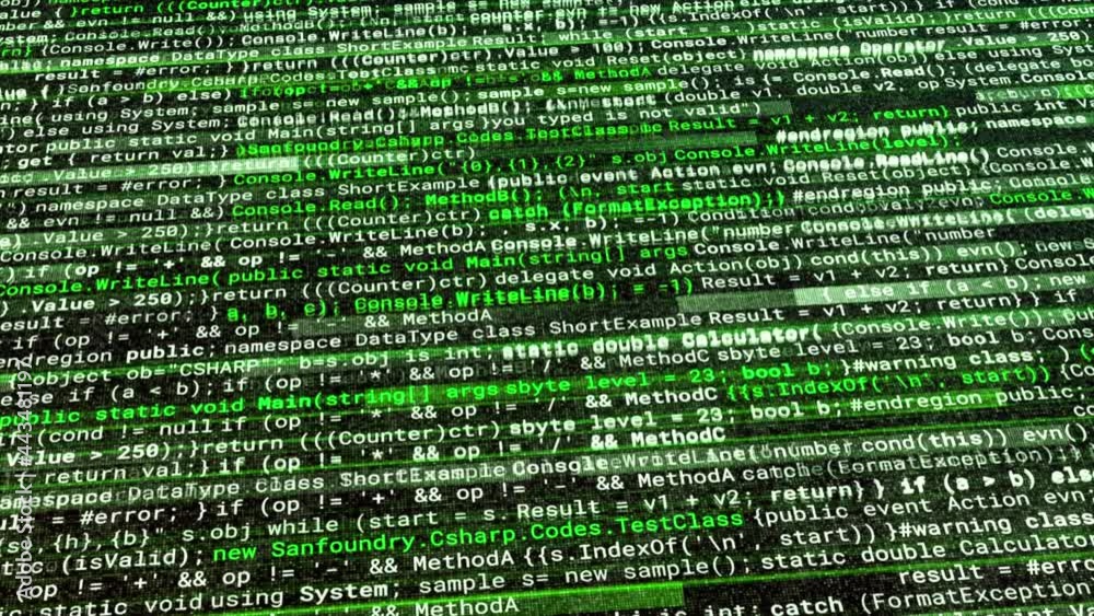 Digital abstract data, streaming code background with green matrix effect. Animation ...