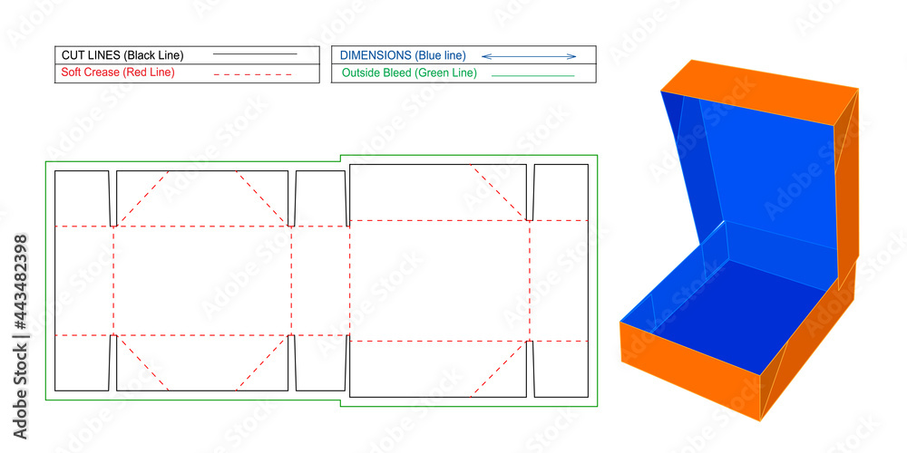 Six corner folding box, 6 corner box dieline template and packaging ...