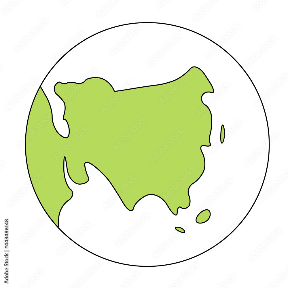 Simplified outline Earth globe with map of World focused on Asia ...