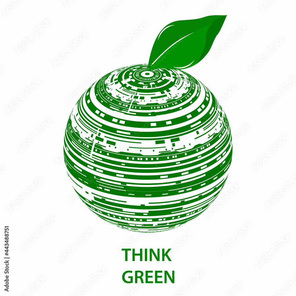 Globe with IT symbols. Think green. Environmental protection concept ...