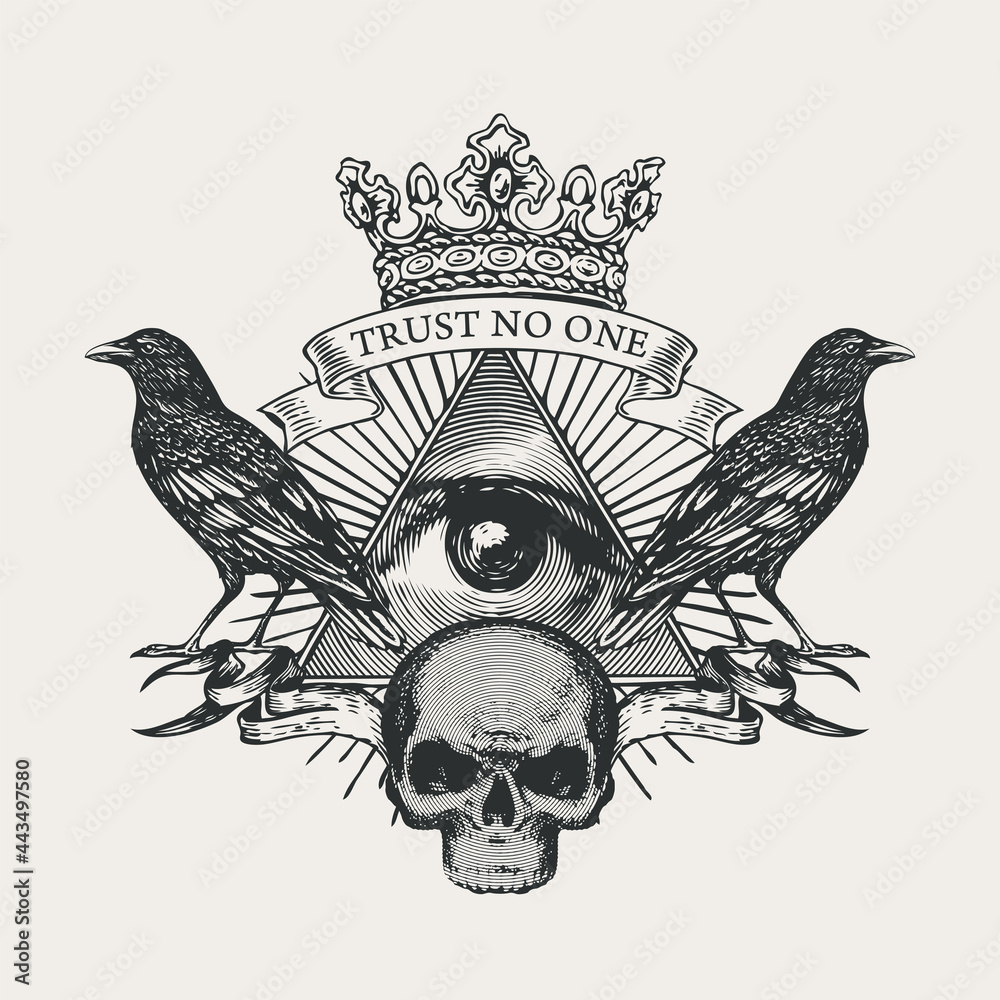 Vector coat of arms with Masonic symbol All-seeing eye of God, crown ...