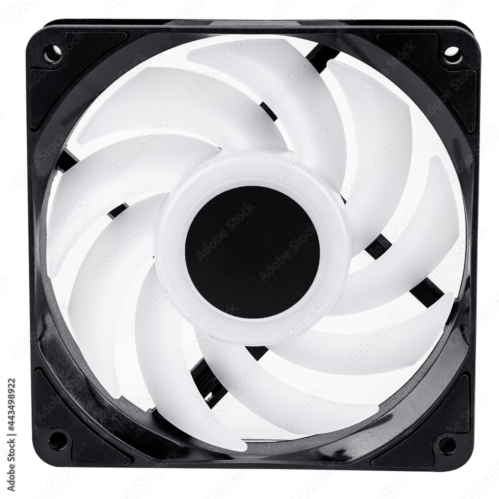pc fan 120 mm unit with white drgb wings isolated on white background ...
