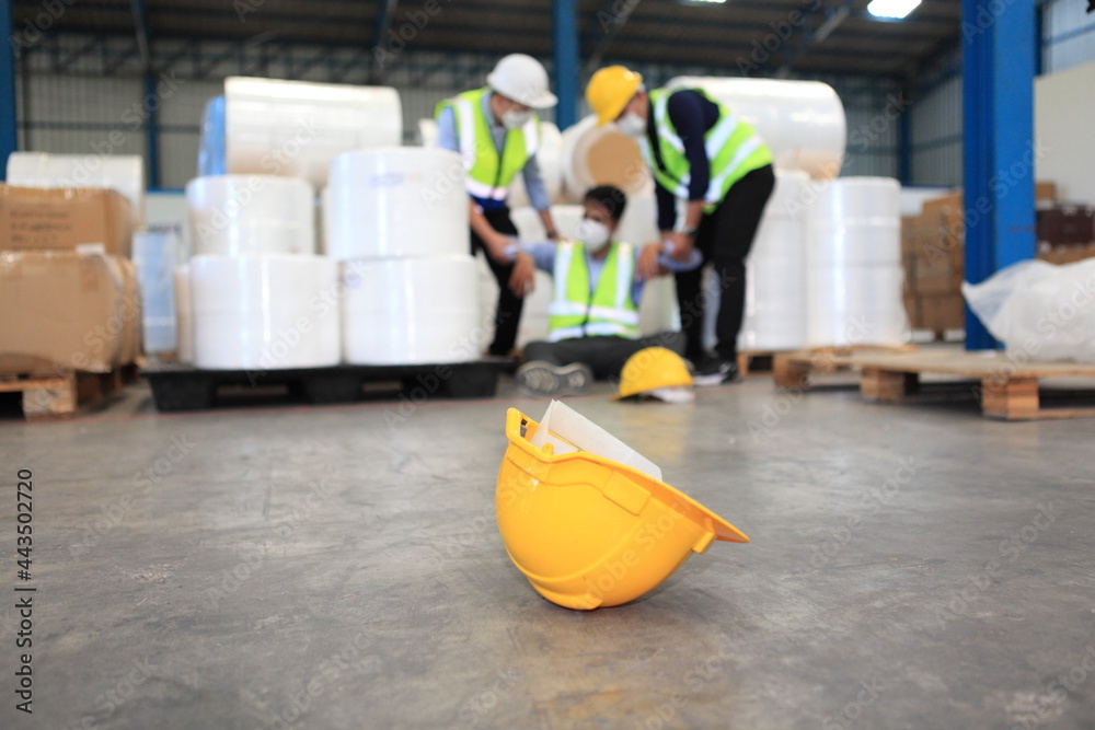 Dangerous accident in warehouse during work , worker accident factory ...
