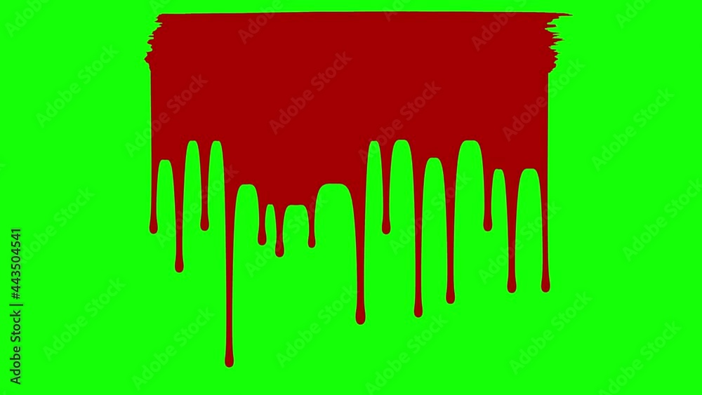 Red paint brush stroke with dripping blood on green screen. Liquid ...