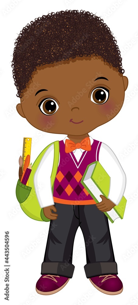 Vector African American School Boy with Rucksack Stock Vector | Adobe Stock