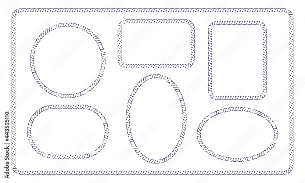 Different rope frames set. Circle, oval, rectangle shapes in retro ...