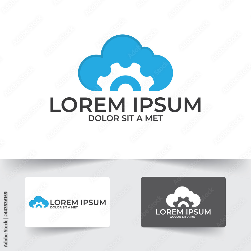 Cloud computing logo design template, Cloud sky with cog wheel icon illustration isolated on ...
