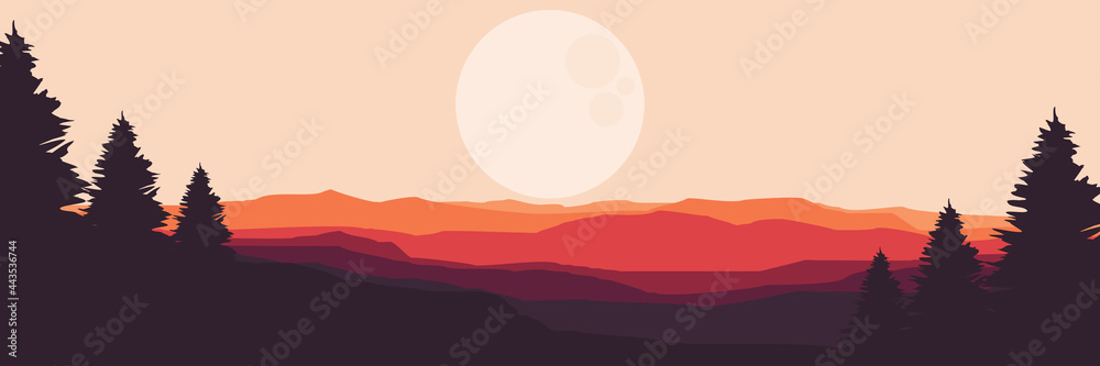 moonrise in mountain landscape forest vector illustration design for ...