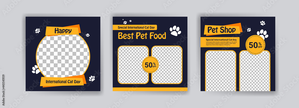 international Cat day. Pet shop square banner template. Promotional ...