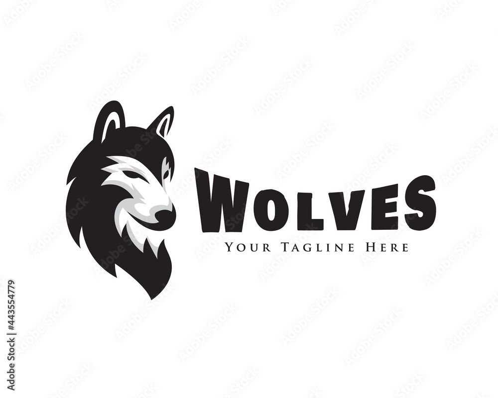 elegant wolves, wolf head drawing art logo design template illustration ...