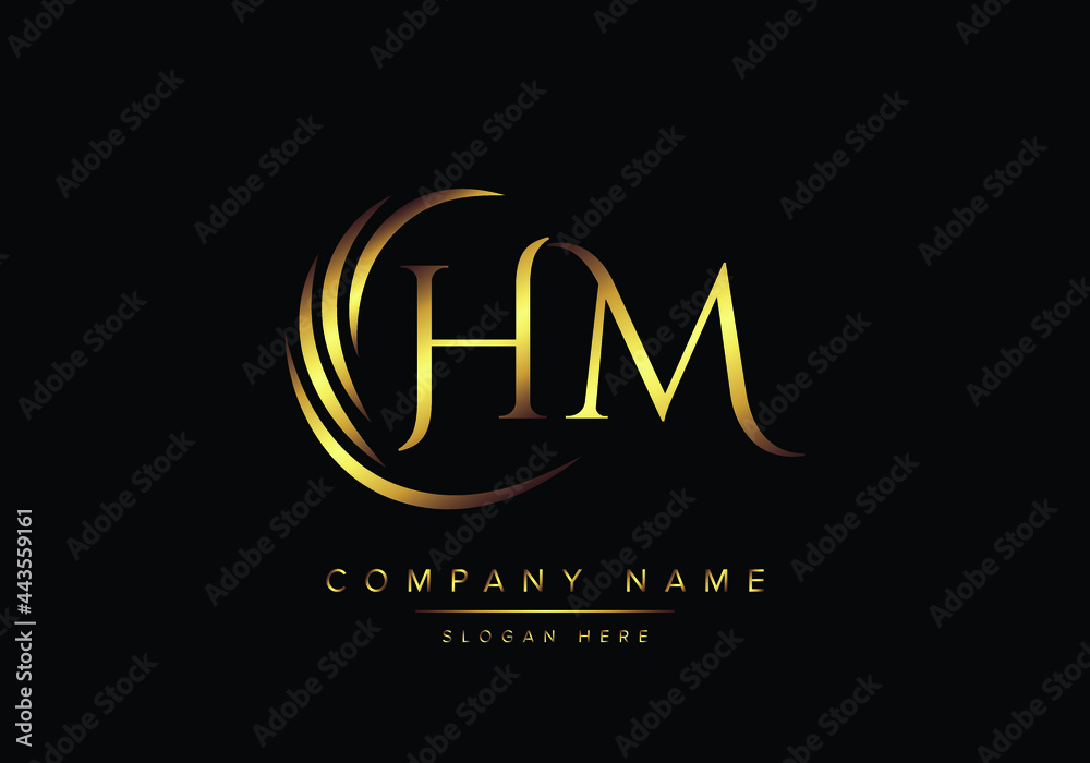 alphabet letters HM monogram logo, gold color elegant classical ...