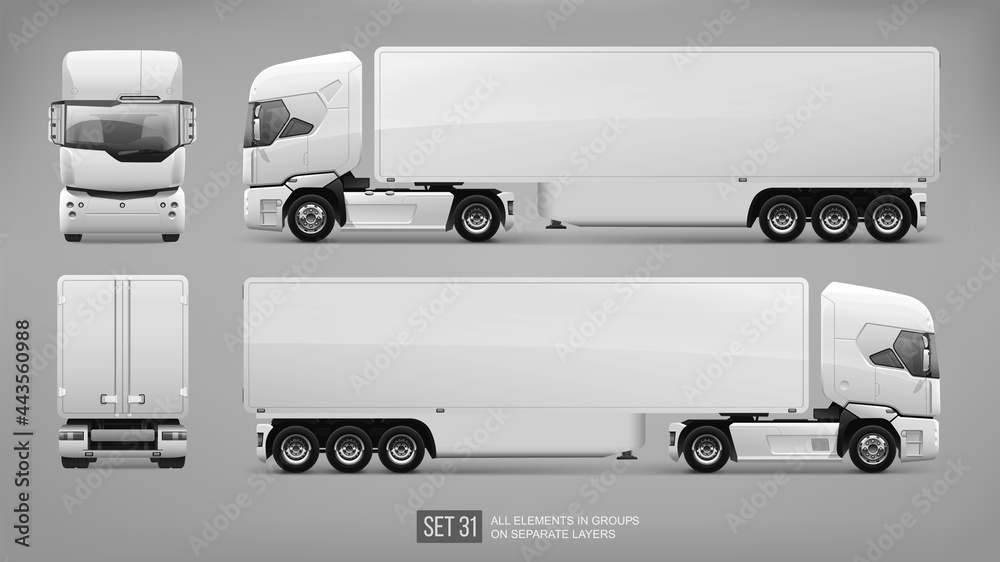 White futuristic cargo Truck Trailer vector template for mockup design ...