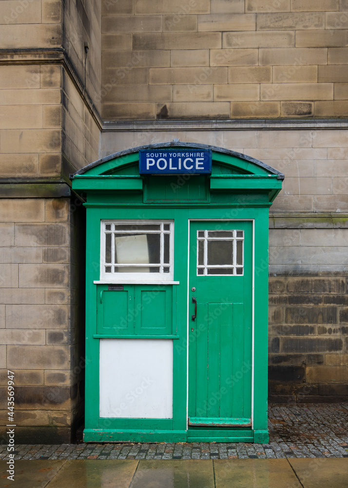 Vintage old disused green and white wooden police telephone box from ...