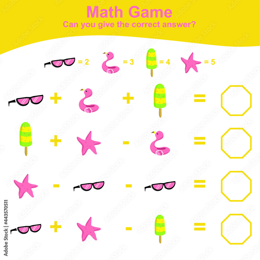 Summer Math Game for Preschool. Educational printable math worksheet ...