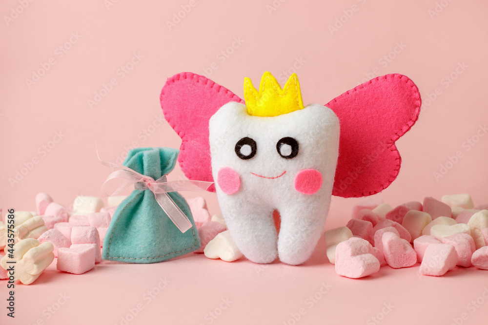 Cute toy for Tooth Fairy Day as funny smiling cartoon character of ...
