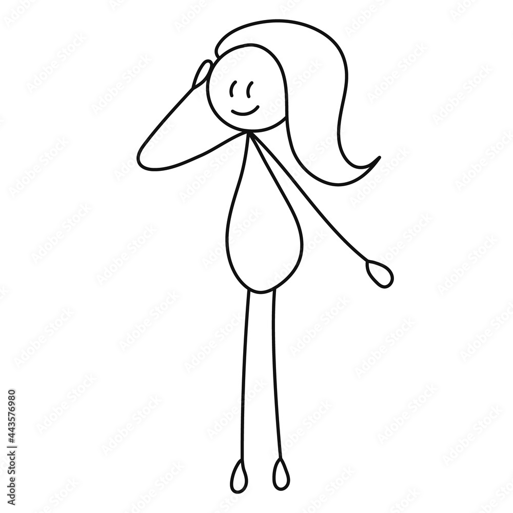 stick figure cartoon little girl, isolated, vector Stock Vector | Adobe ...