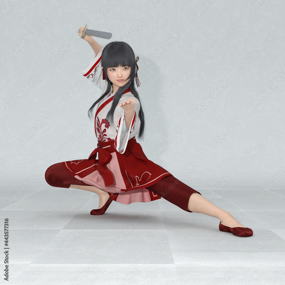 3D render : the portrait of an anime girl pose as the anime fighter ...