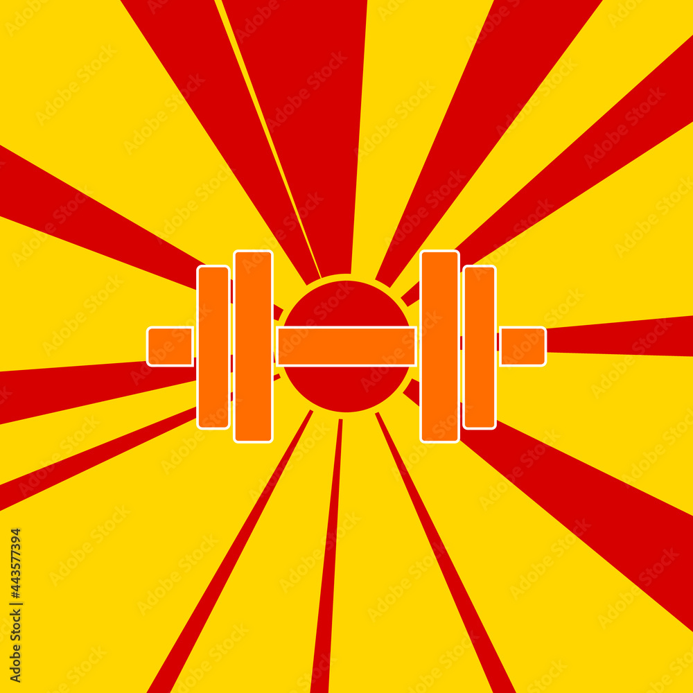 Dumbbell symbol on a background of red flash explosion radial lines ...