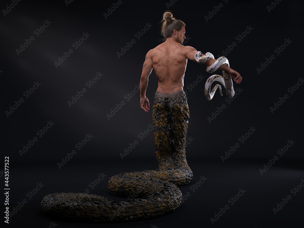 3D Render : A human-snake hybrid male creature, half snake half human ...