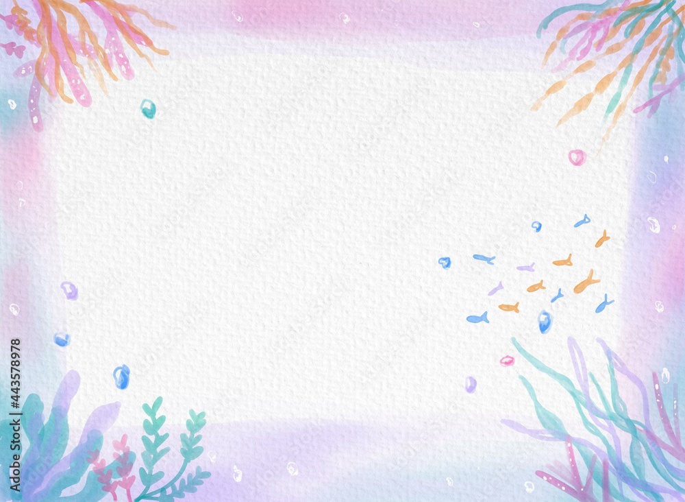 Under the sea - watercolor frame border Stock Illustration | Adobe Stock