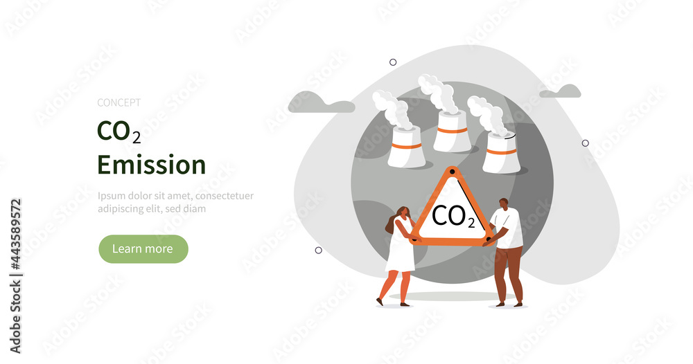 People holding CO2 warning sign near planet earth with smoking power ...