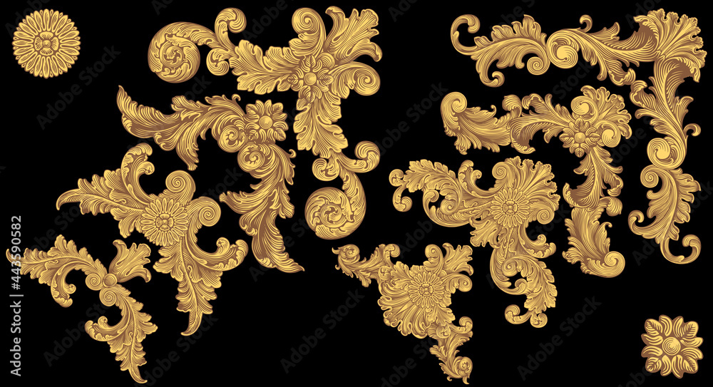 Vintage decorative ornamental gold corners. Design set. Editable hand ...