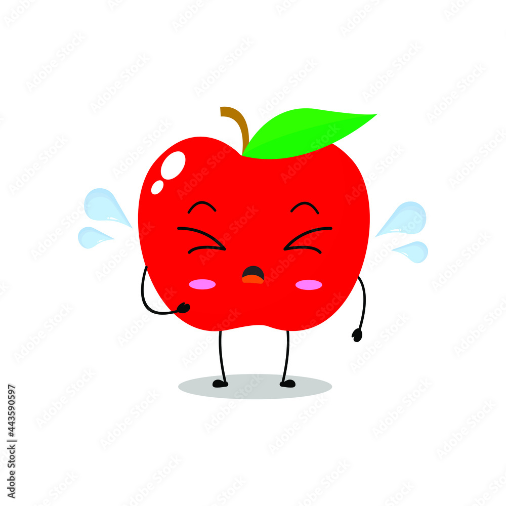Vector illustration of a flat red apple character with cute cry ...