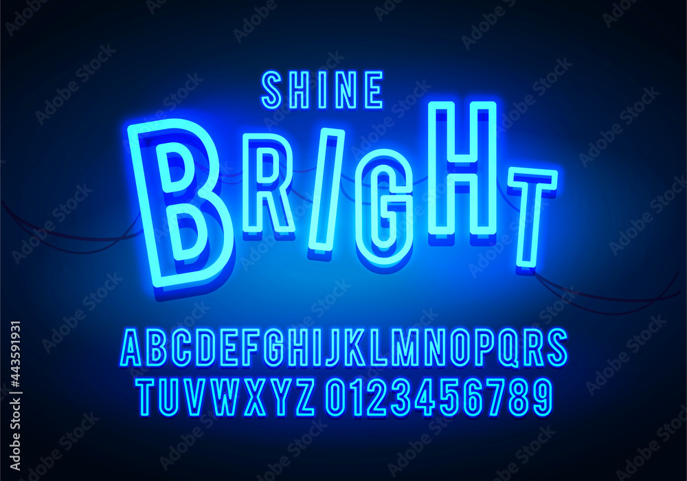 Vector Illustration Blue Neon Color Font. Retro Glow Typography. Stock ...