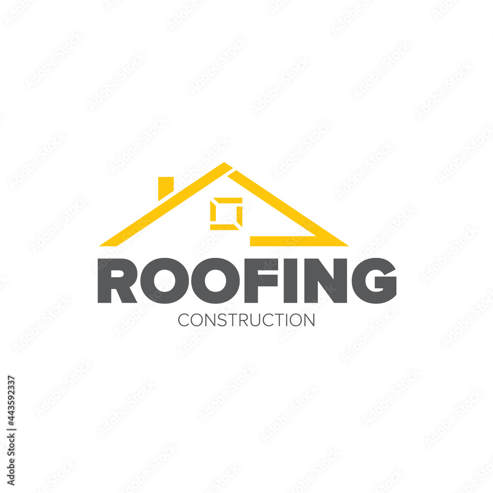 Roofing construction logo design template with roof top and slogan ...