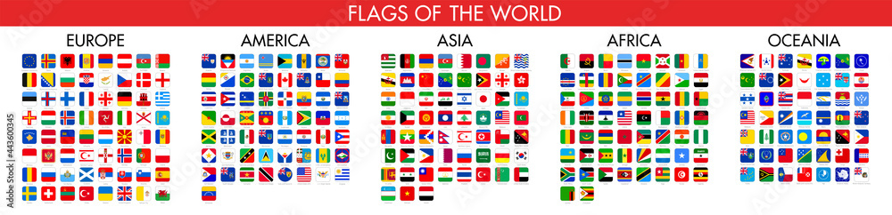 Rounded Square Flags of the World. Vector icons. Every National Flag of ...