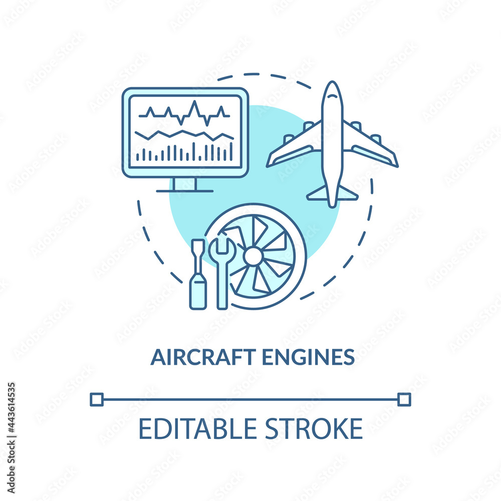 Aircraft engines concept icon. Digital twin application by industry ...