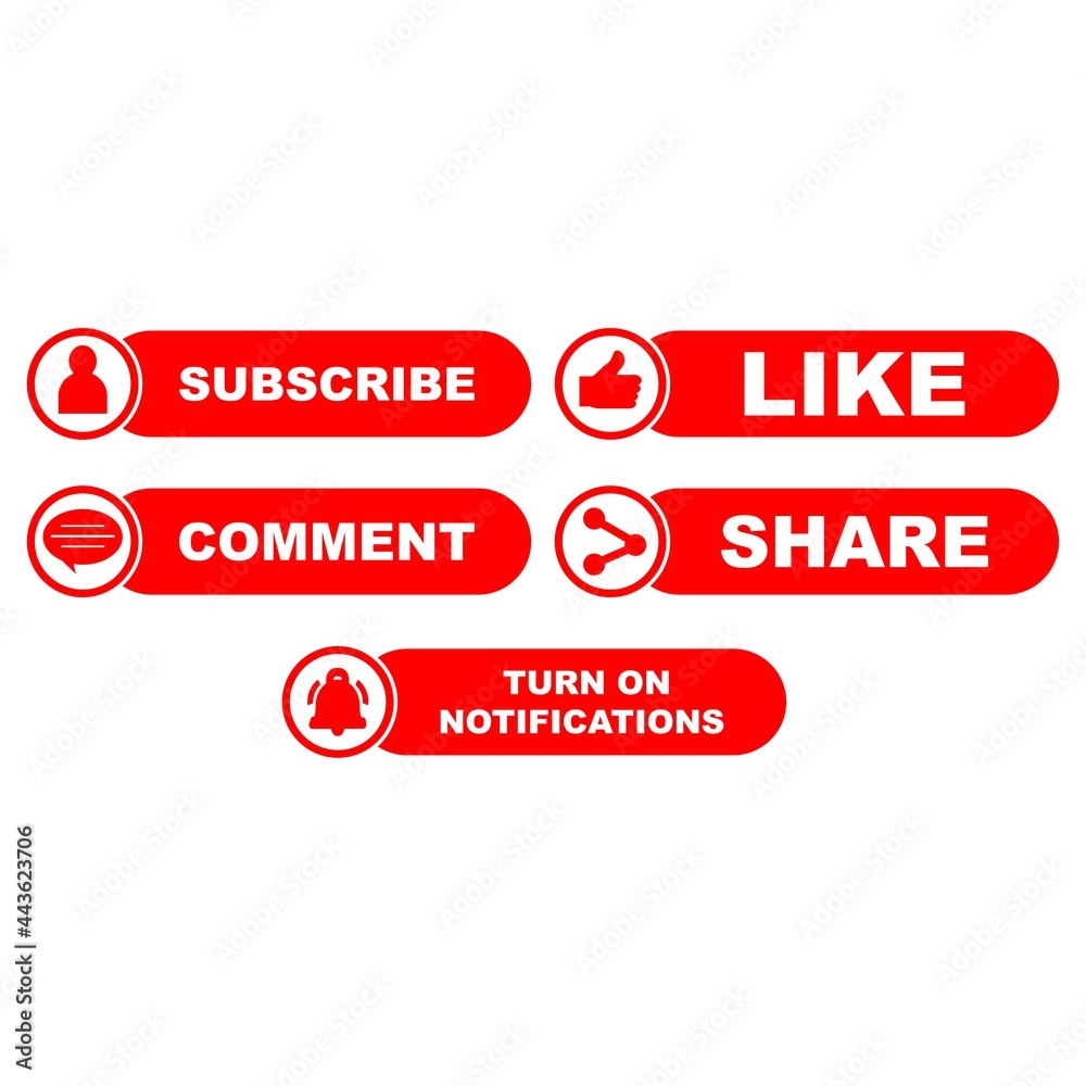 Vetor de Subscriber simple button collection with round shapes. Red color button collection with ...