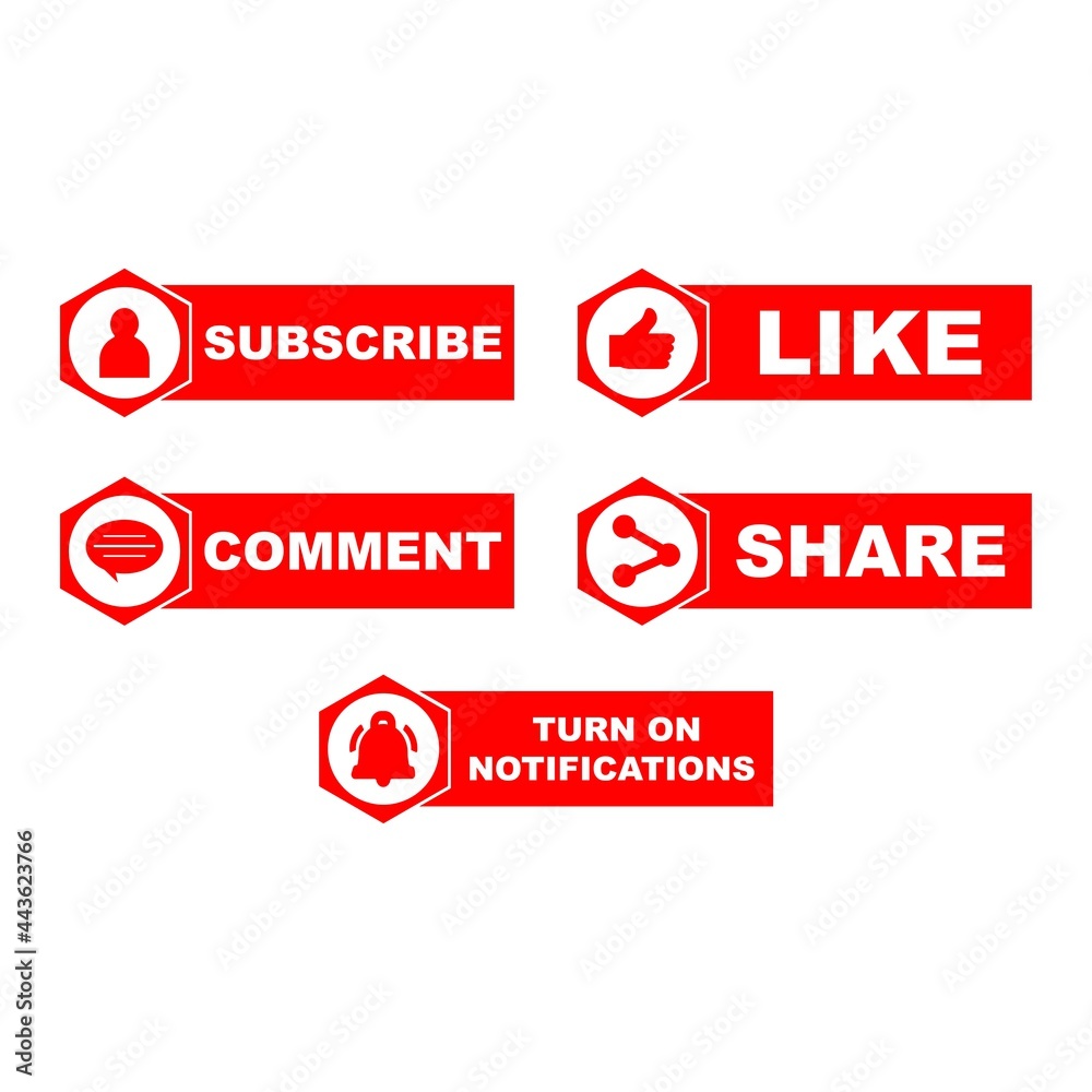 Vetor de Subscribe button collection with working tool shapes. Red color button collection with ...