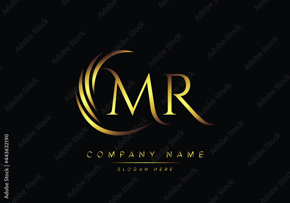 alphabet letters MR monogram logo, gold color elegant classical Stock ...